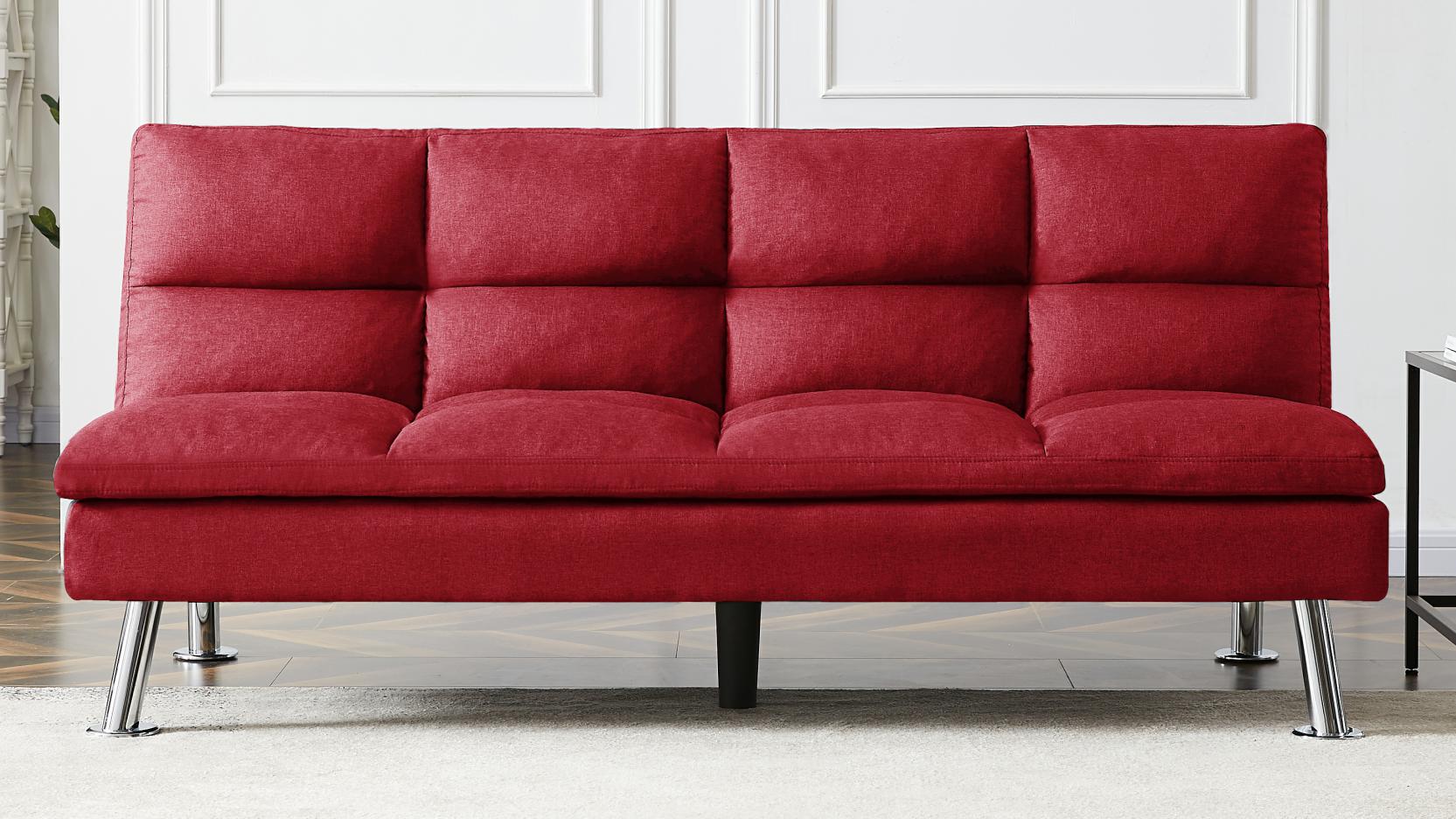 LUXMOD Relax Lounge Futon Sofa Bed Sleeper Red Fabric - Walmart.com