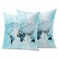 Abstract World Map Waterproof Throw Pillow Covers Set of 2 Teal Blue ...