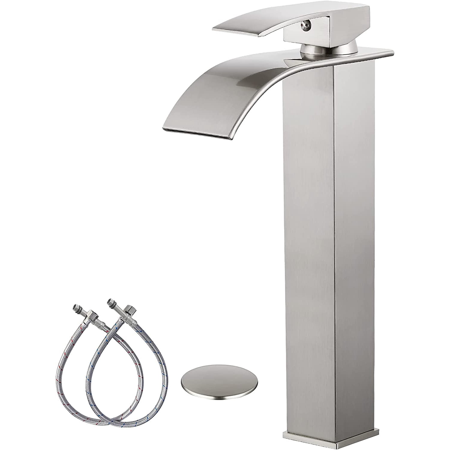 gotonovo Brushed Nickel Waterfall Bathroom Bowl Vessl Sink Tall Faucet ...
