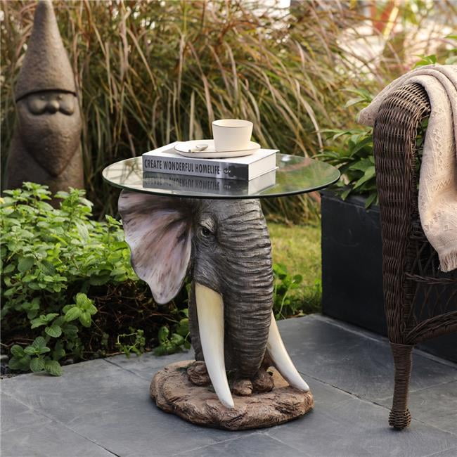 Luxen Home Resin Elephant Glass Top Round End Table - Walmart.com