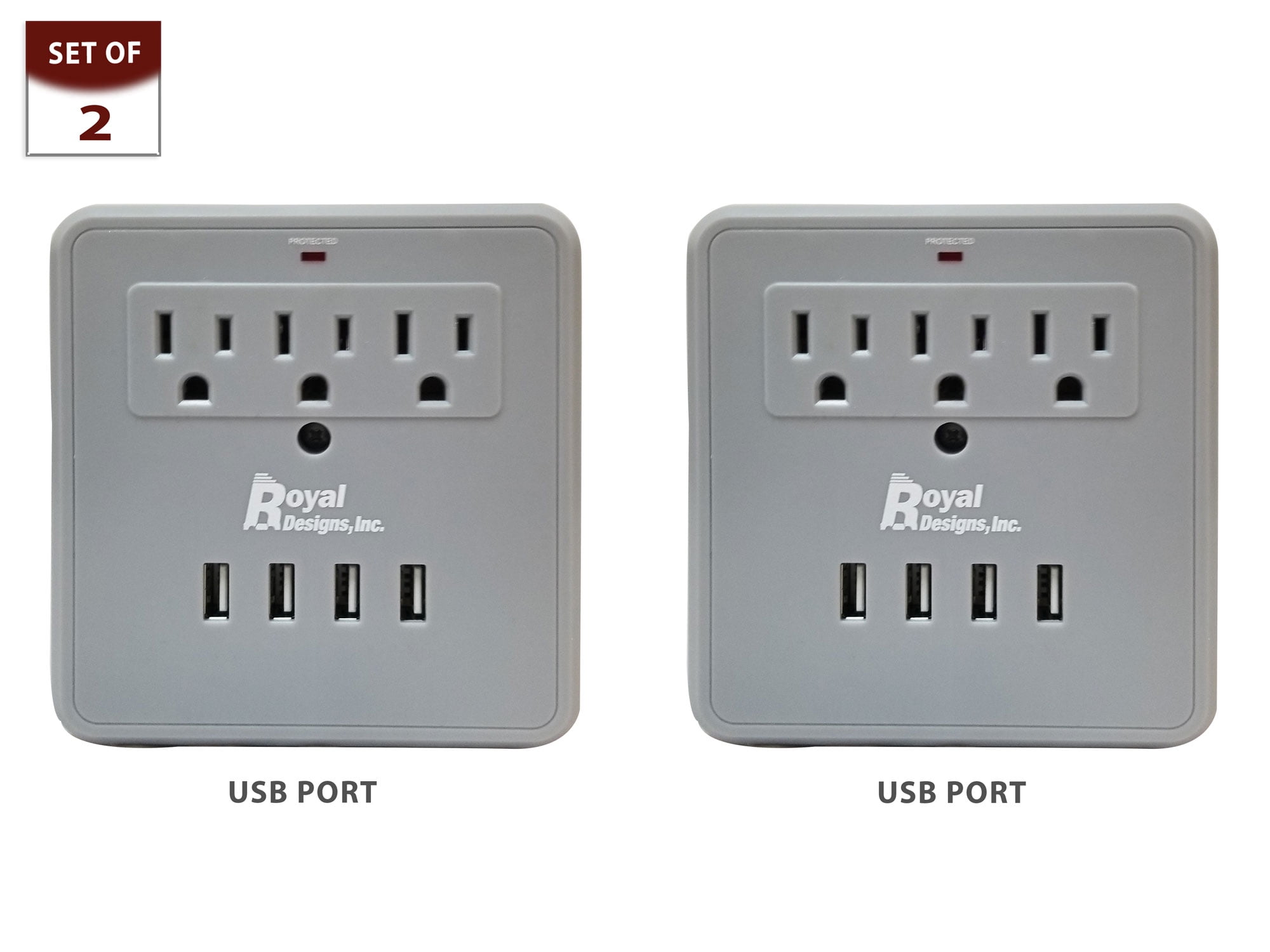 Royal Designs Gray USB Wall Mount and Surge Protector with 3 Outlets ...