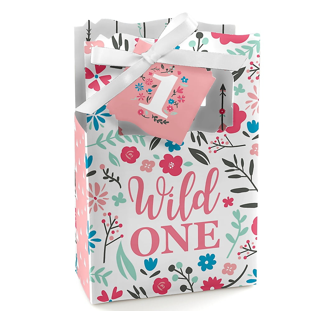 She's a Wild One - Boho Floral 1st Birthday Party Favor Boxes - Set of ...