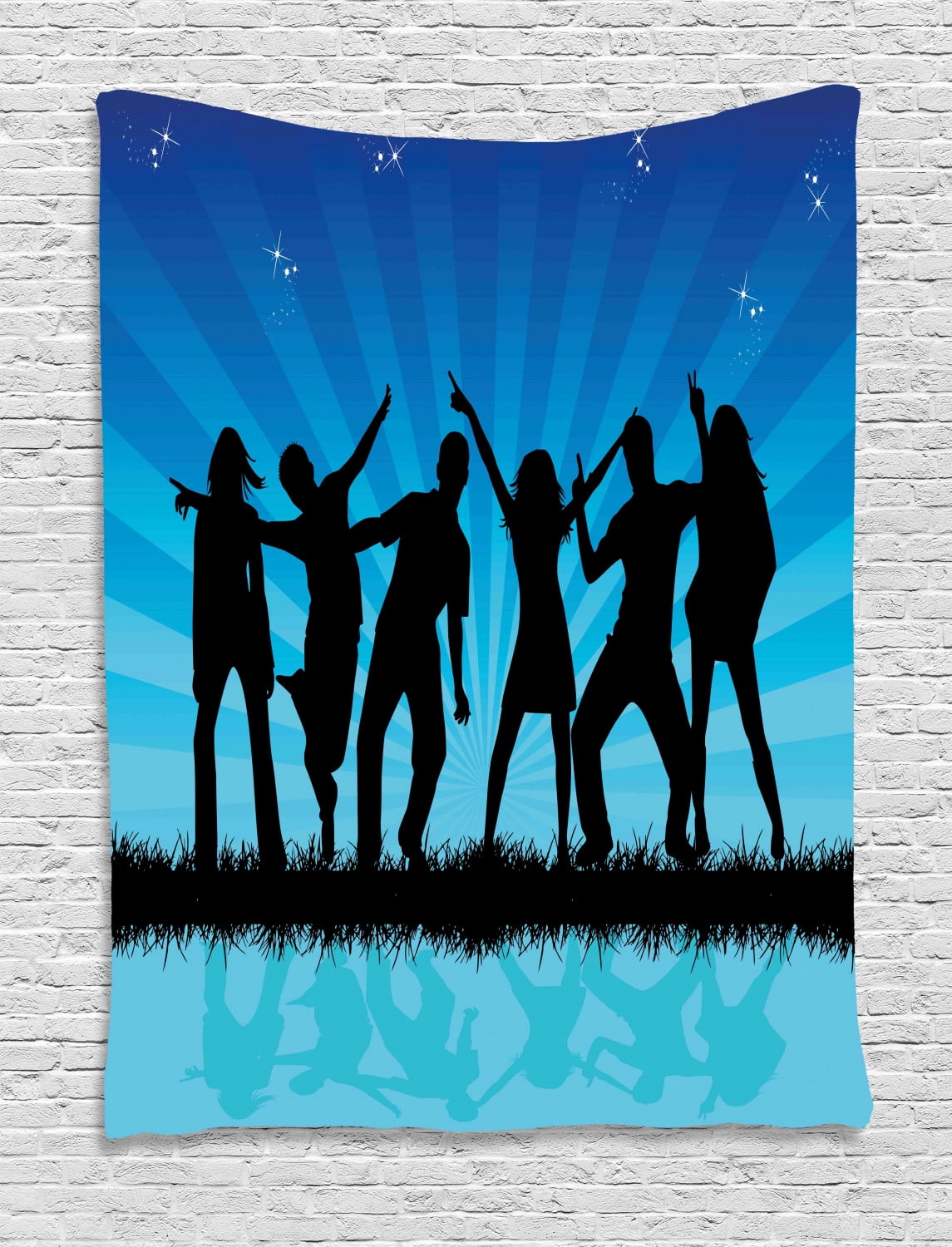 Silhouette Tapestry, Dancing Crowd Funky Sunbeams Background Print ...