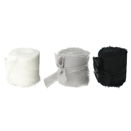 3 Rolls Handmade Frayed Edged Chiffon Ribbon, Exquisite Decorative ...