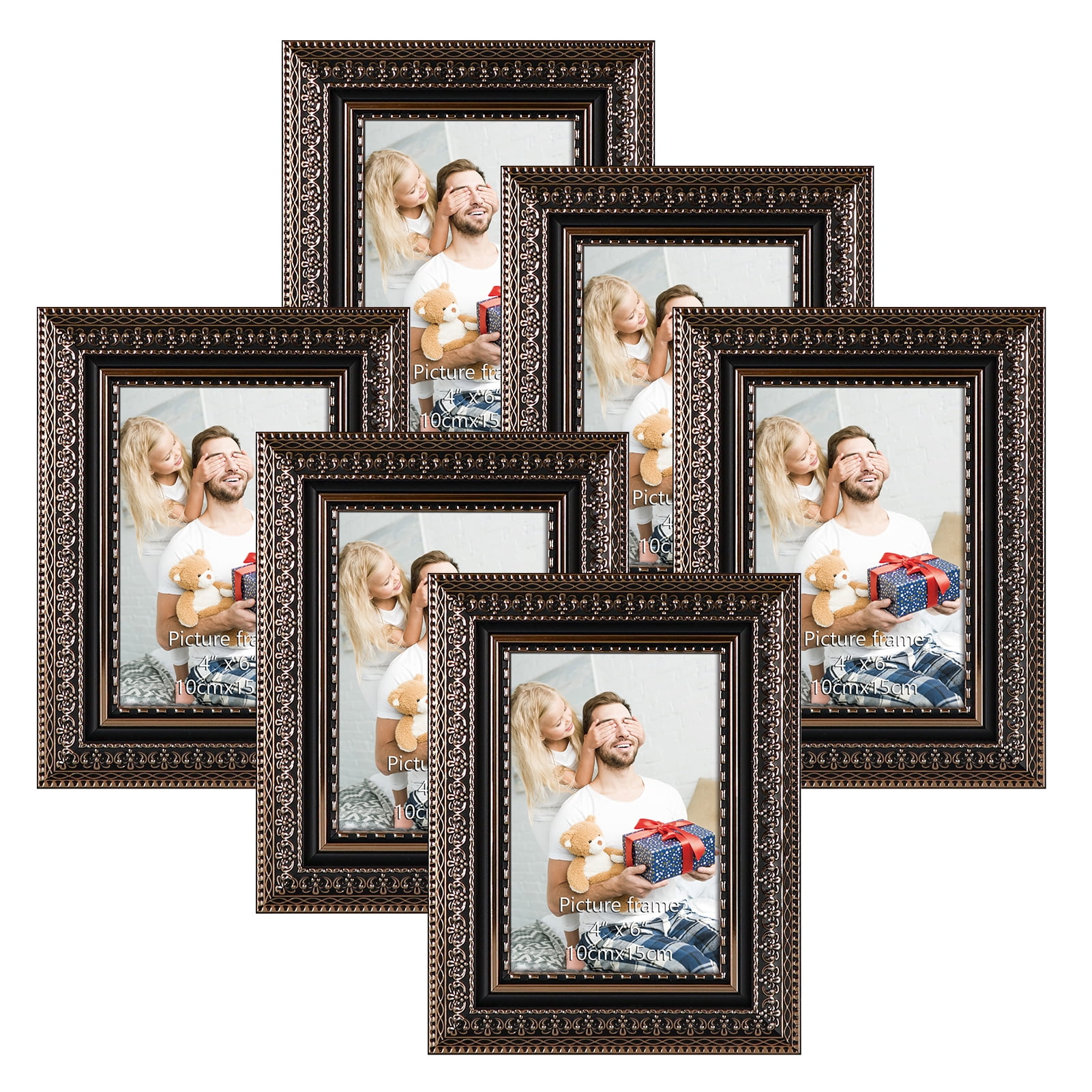 6 Pack 4x6 Picture Frames, Vintage Ornate 4 by 6 Photo Frames for Wall ...