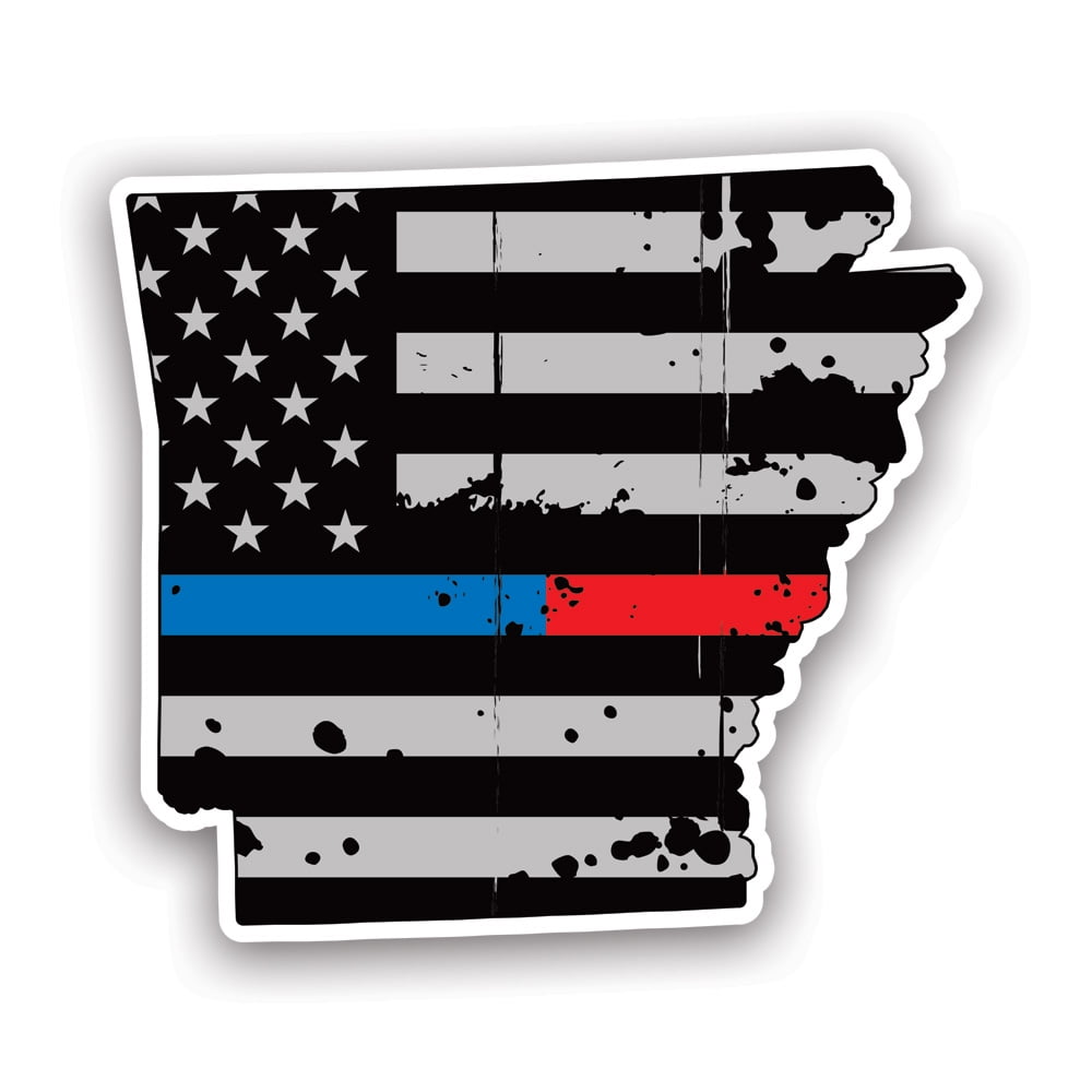 Distressed Thin Blue Red Line Arkansas State Shaped Subdued US Flag ...