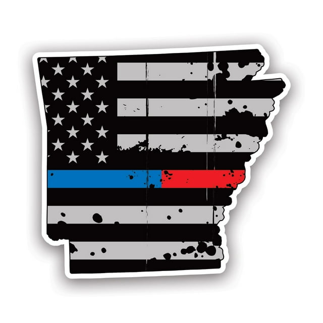Distressed Thin Blue Red Line Arkansas State Shaped Subdued US Flag ...