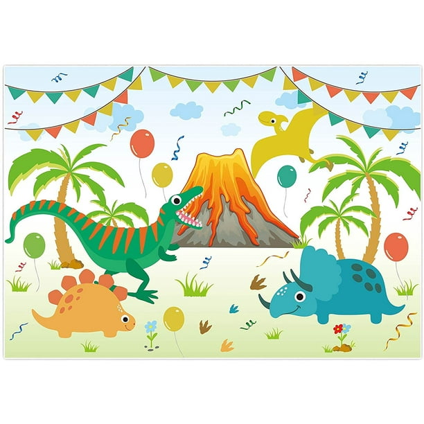 6X4ft Cartoon Dinosaur Backdrop Boys Birthday Party Baby Shower ...