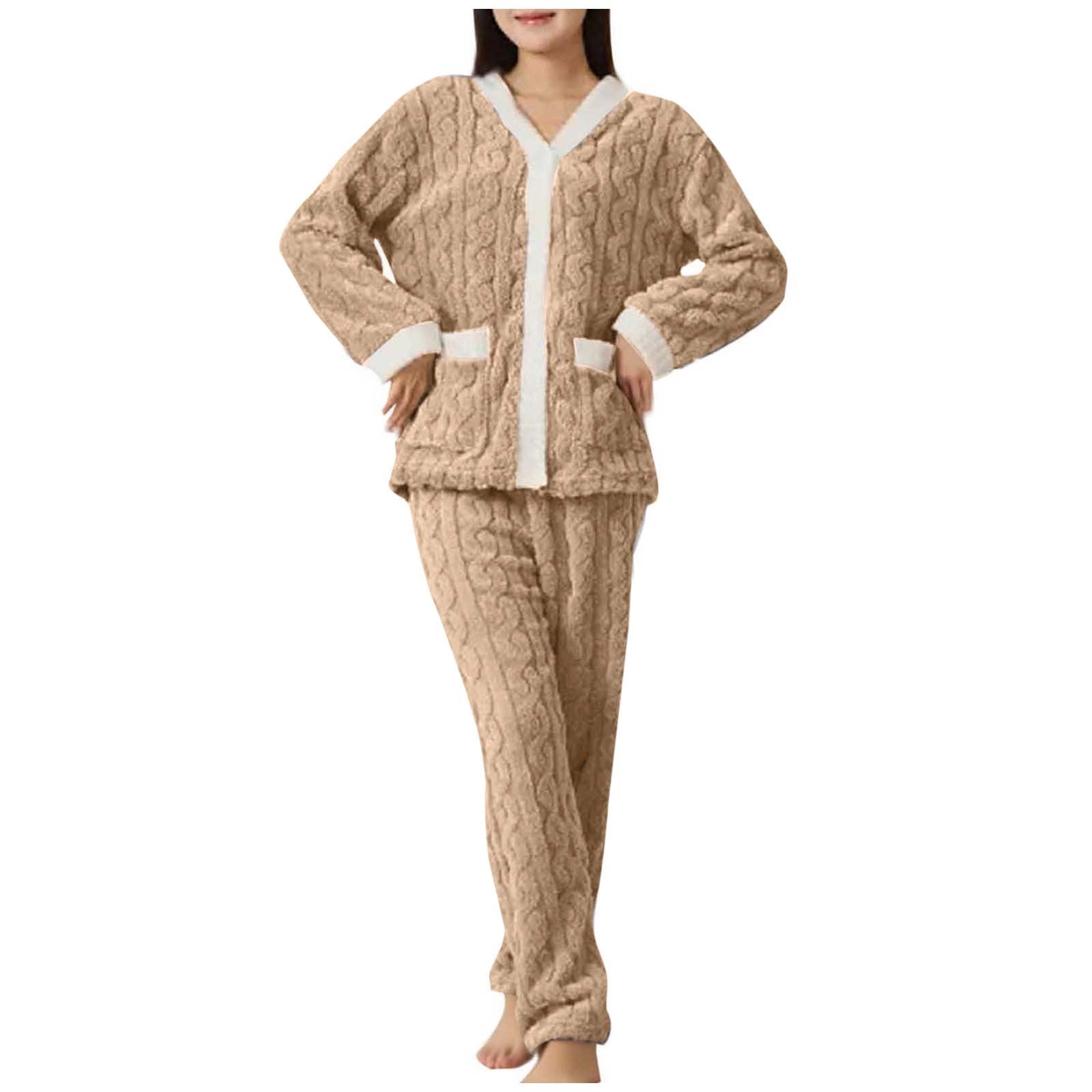 Click here for Hoksml Womens Solid Color Winter Fleece Pajama Set... prices