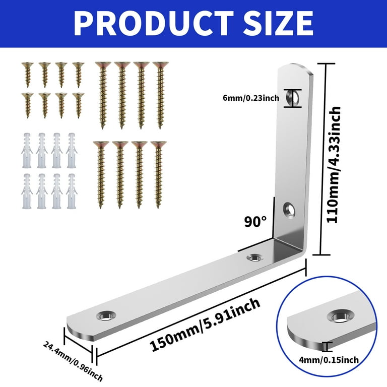 Shelf Brackets 4 Pcs L-Shaped – Heavy Duty Right Angle Corner Braces ...