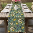 Dark Green Lemon Birds Table Runner - 120 Inch Long Summer Botanical ...
