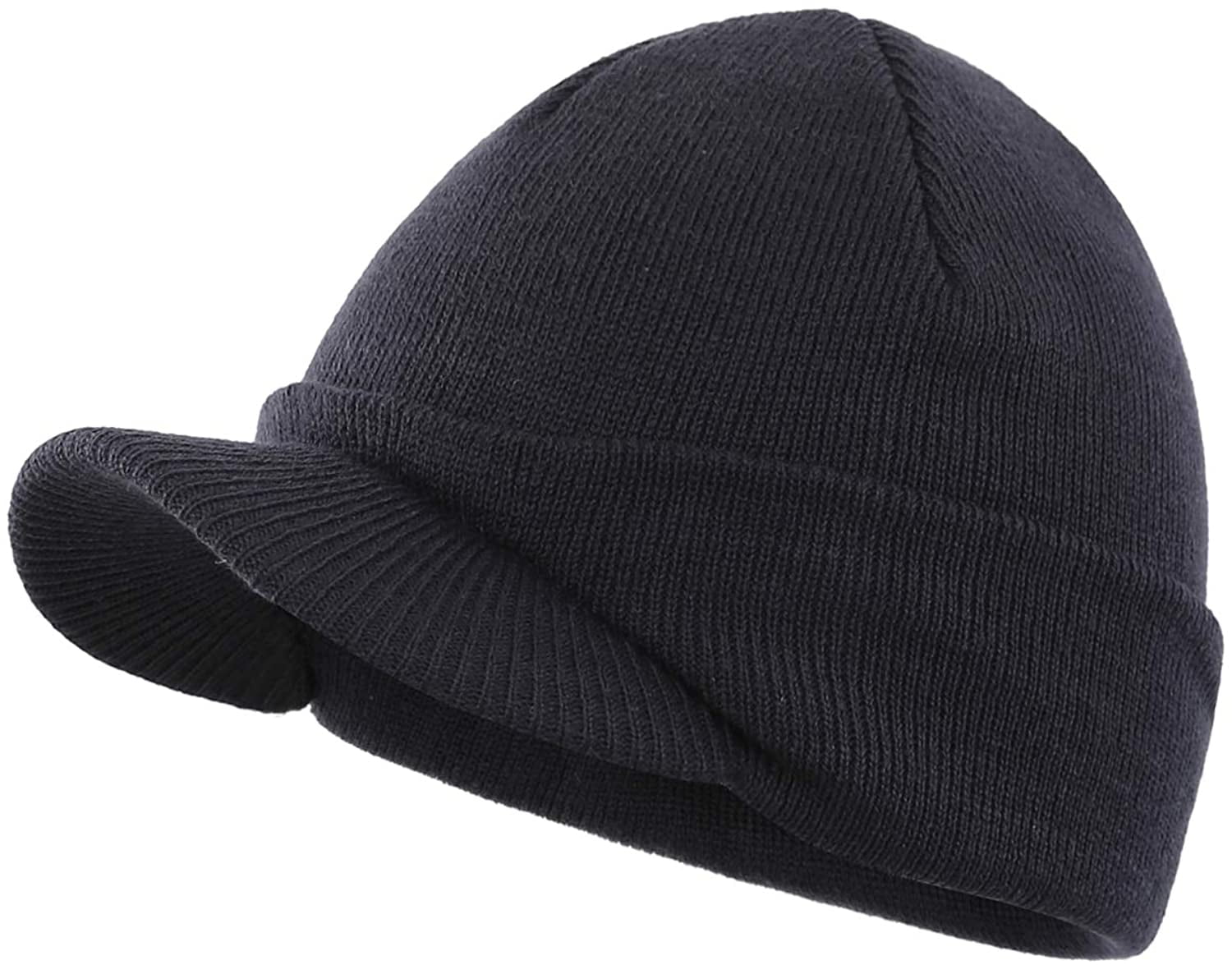 Zukuco Men's Winter Beanie Hat with Brim Warm Double Knit Cuff Beanie ...