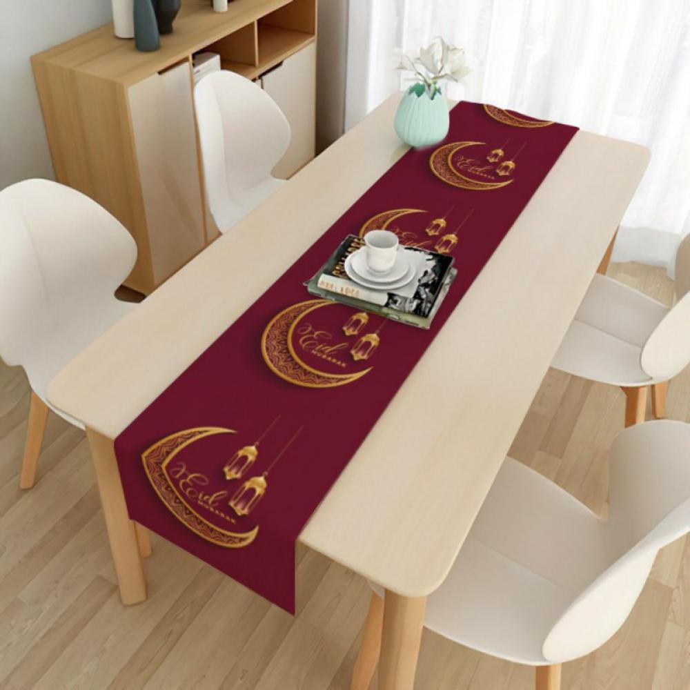 Xmarks Eid Mubarak Table Runner Linen Ramadan Table Decoration - Black ...