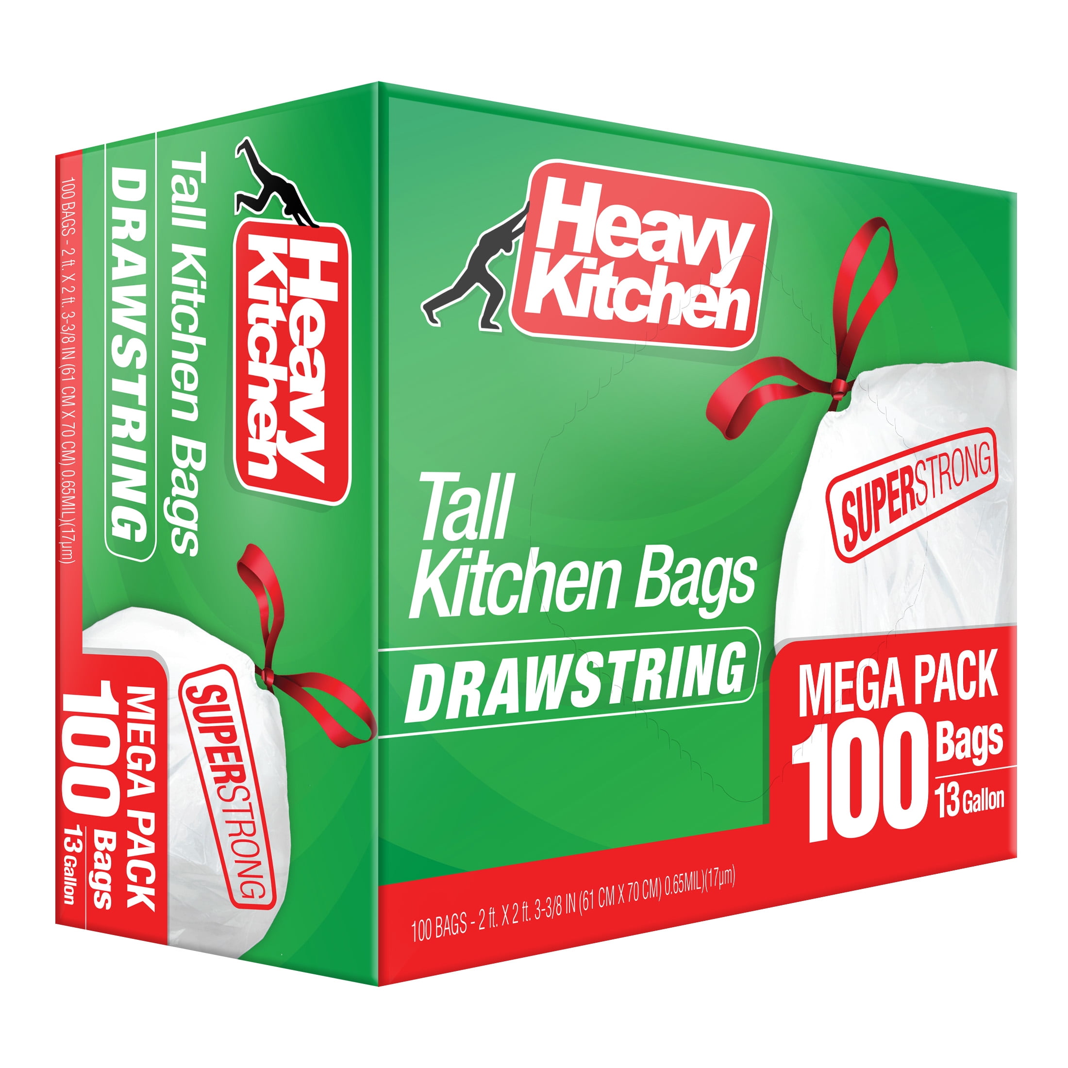 Heavy Kitchen 13-Gallon Drawstring Tall Kitchen Trash Bags, 100 Bags ...