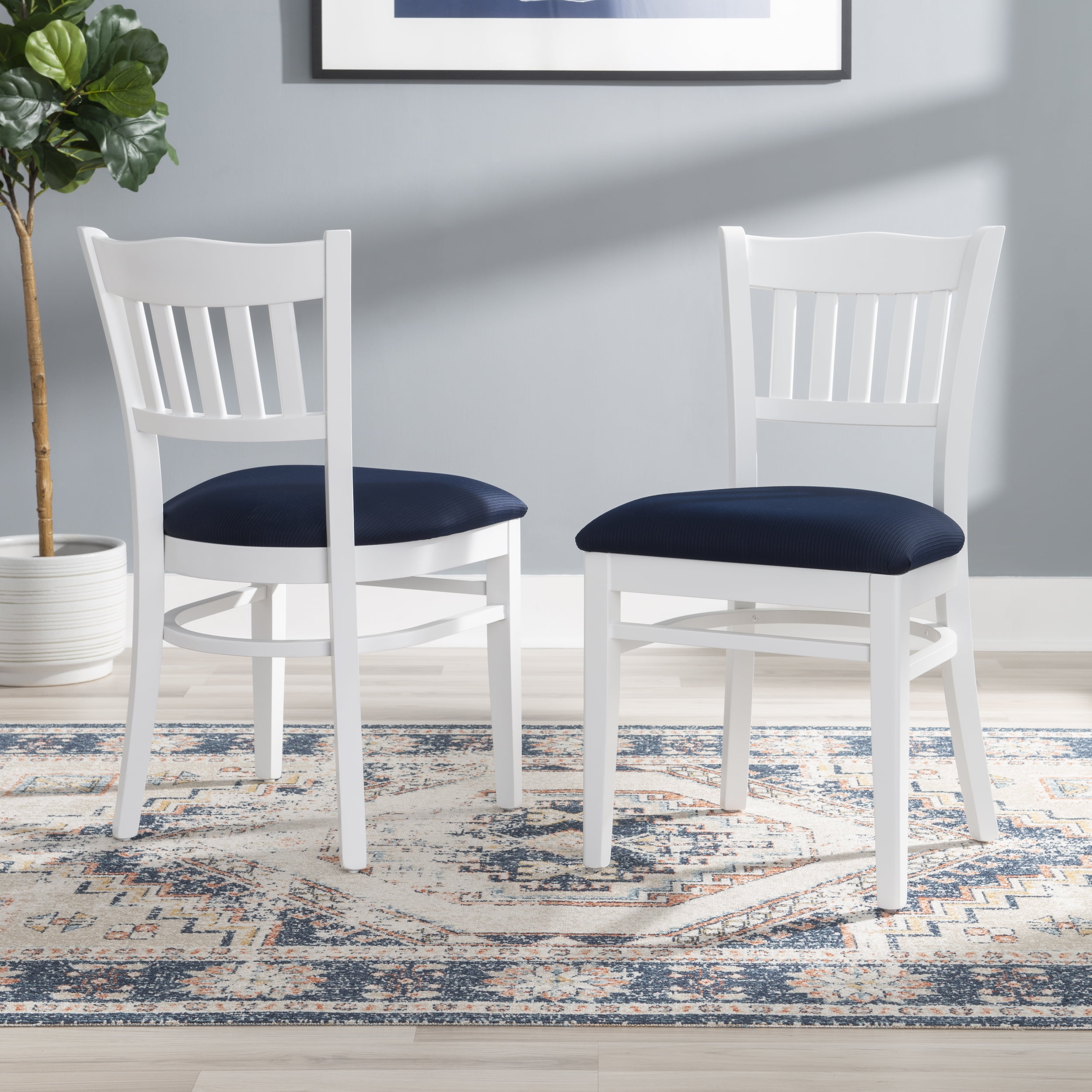 Linon Cabarrus Dining Chair, Set of 2, White with Navy Fabric - Walmart.com