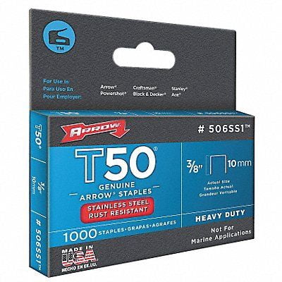 Arrow Staples T50 SS 3/8x3/8 In L PK1000 MPN:506SS1 - Walmart.com