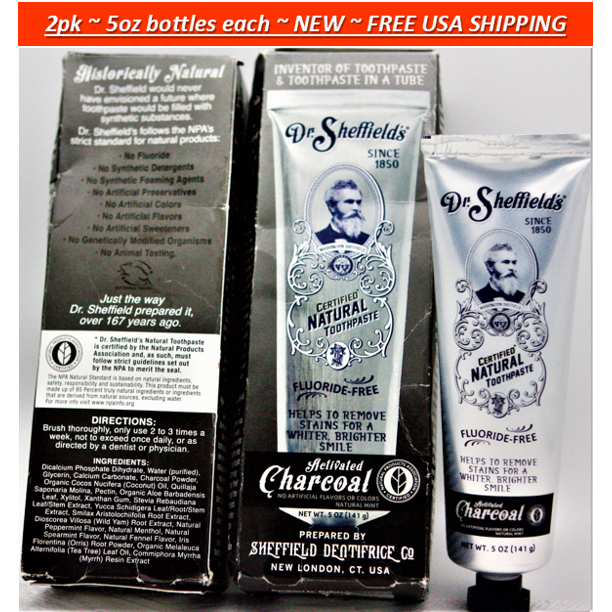 2pk Dr Sheffield Certified Natural Toothpaste NO Fluoride Activated ...