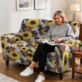 SCRAWLGOD Sunflower Cow Print Recliner Cover with Pocket Stretch Non ...