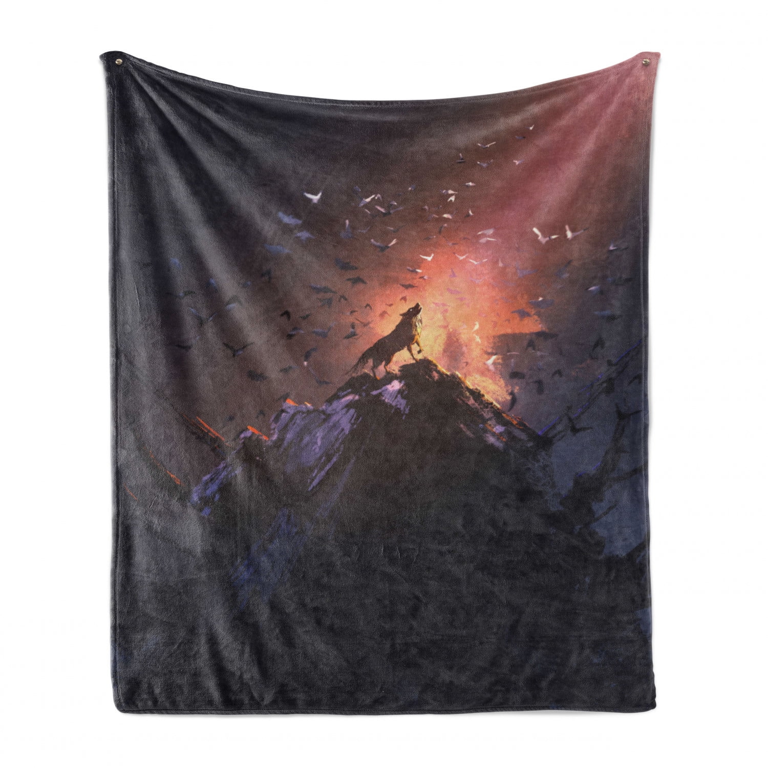 Fantasy World Soft Flannel Fleece Blanket, Howling Wolf on Rock ...