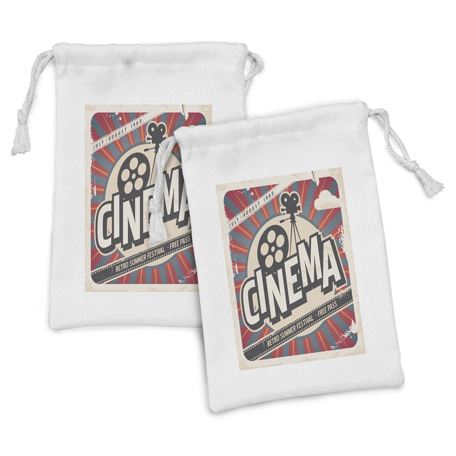 Vintage Fabric Pouch Set of 2, Retro Cinema Movie Vintage Paper Texture ...