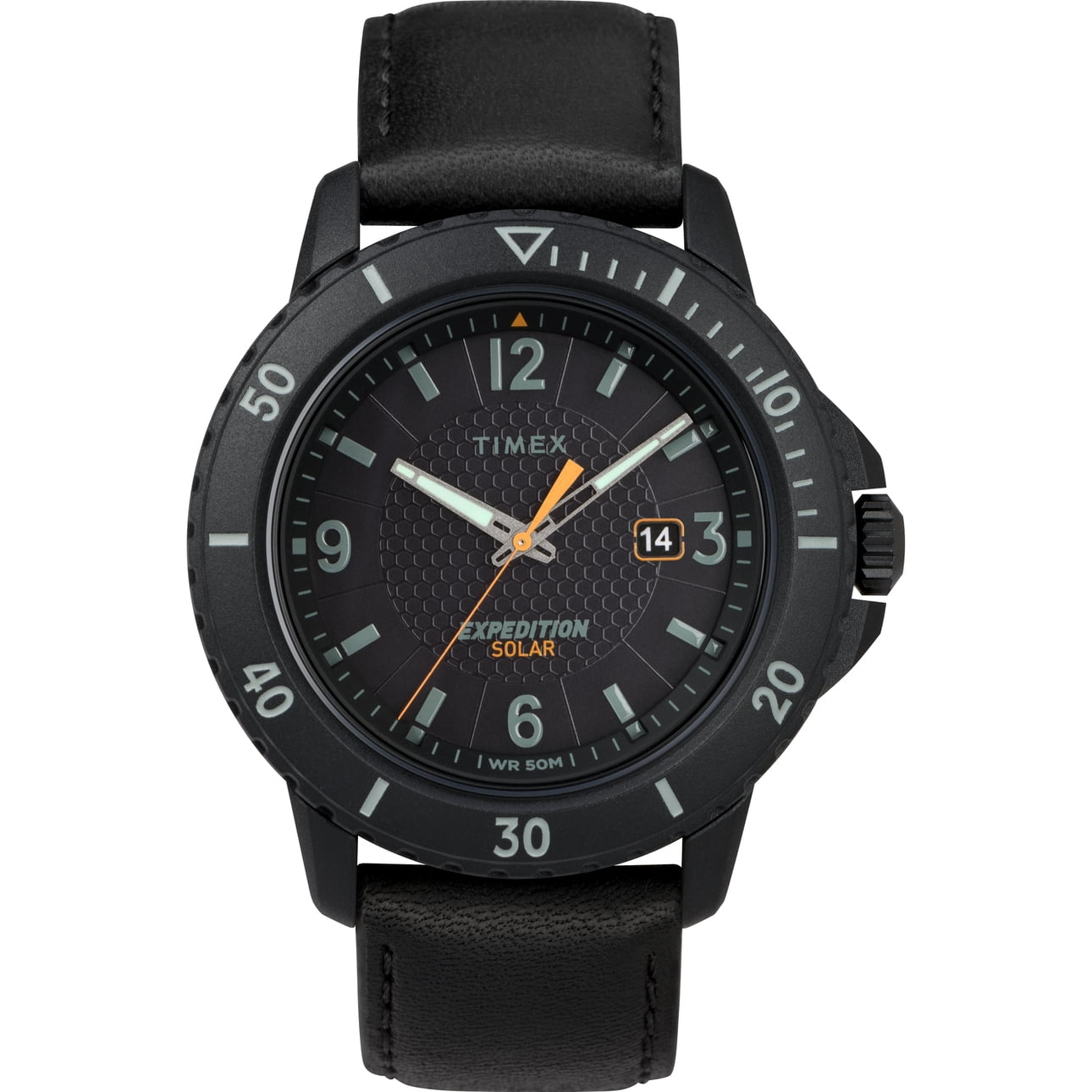 Timex Men's Expedition Gallatin Solar Black 45mm Outdoor Watch, Leather ...