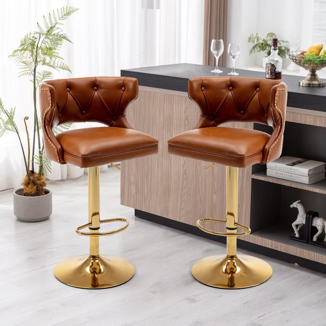 Set of 2 Swivel Bar Stools, Adjustable Counter Height Dining Chairs ...
