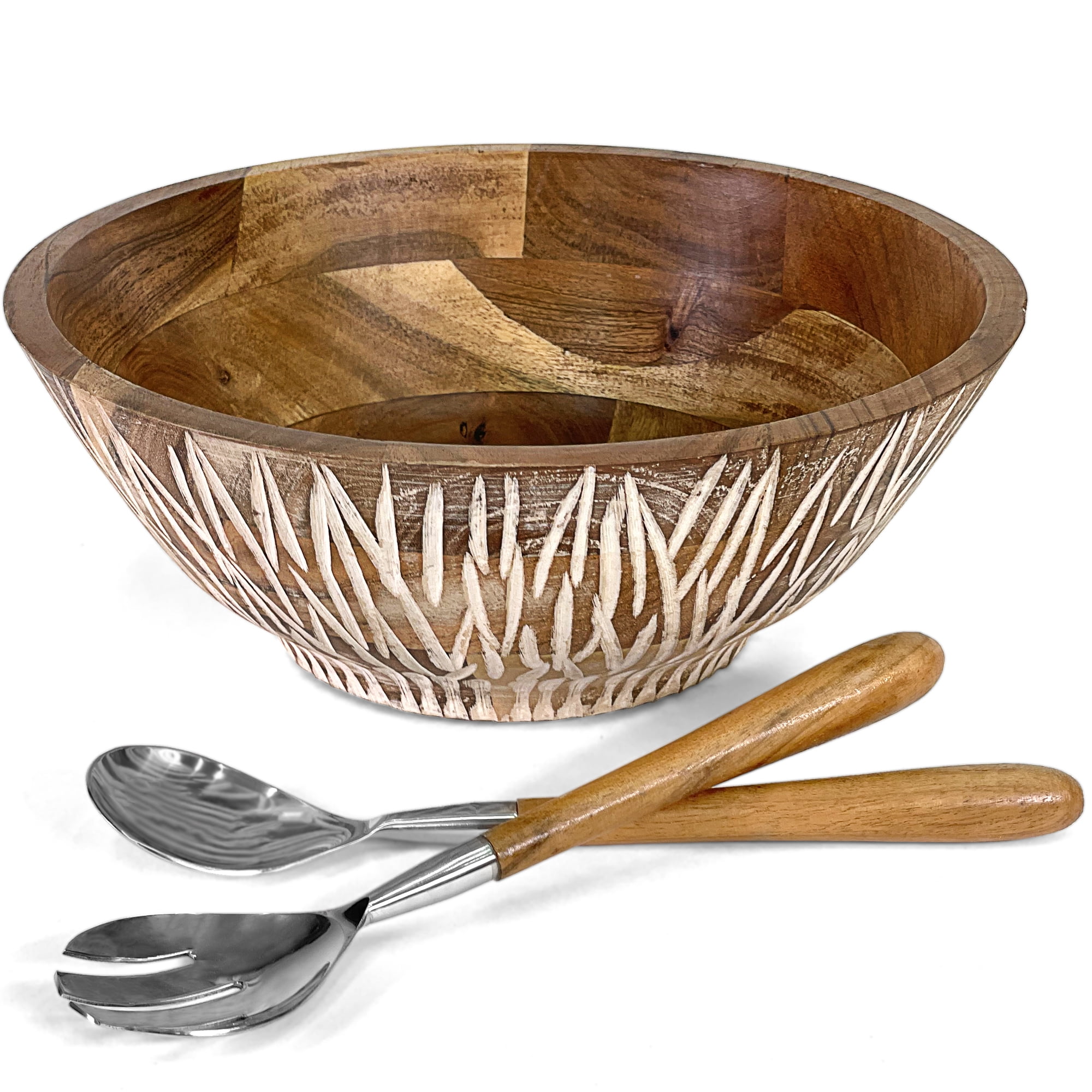UR Happy Place Extra Large Wooden Salad Bowl Sets with Serving Utensils ...