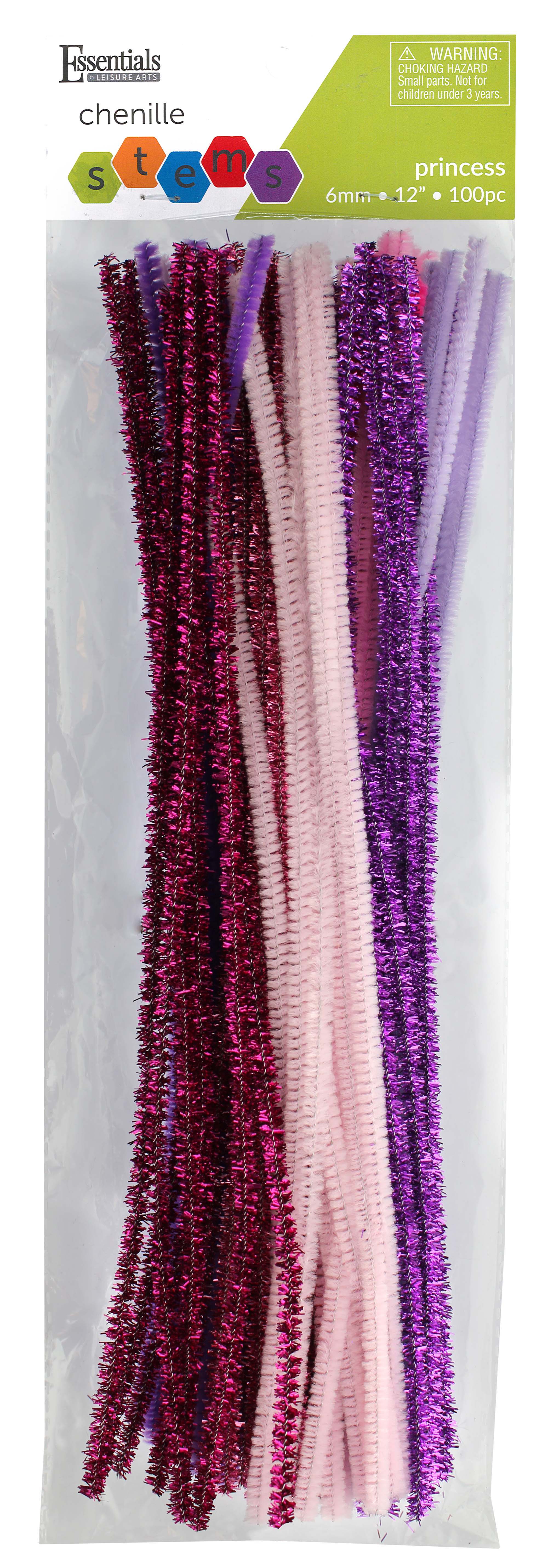 Essentials By Leisure Arts Arts Chenille Stem 6mm 12" Princess Astd ...