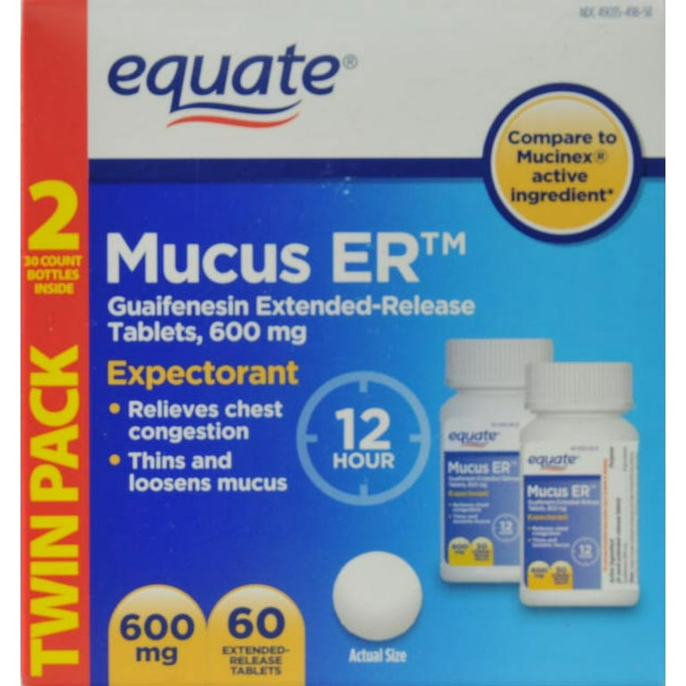 Equate Mucus ER Extended-Release Tablets, 600 Mg, 20 Count, 50% OFF