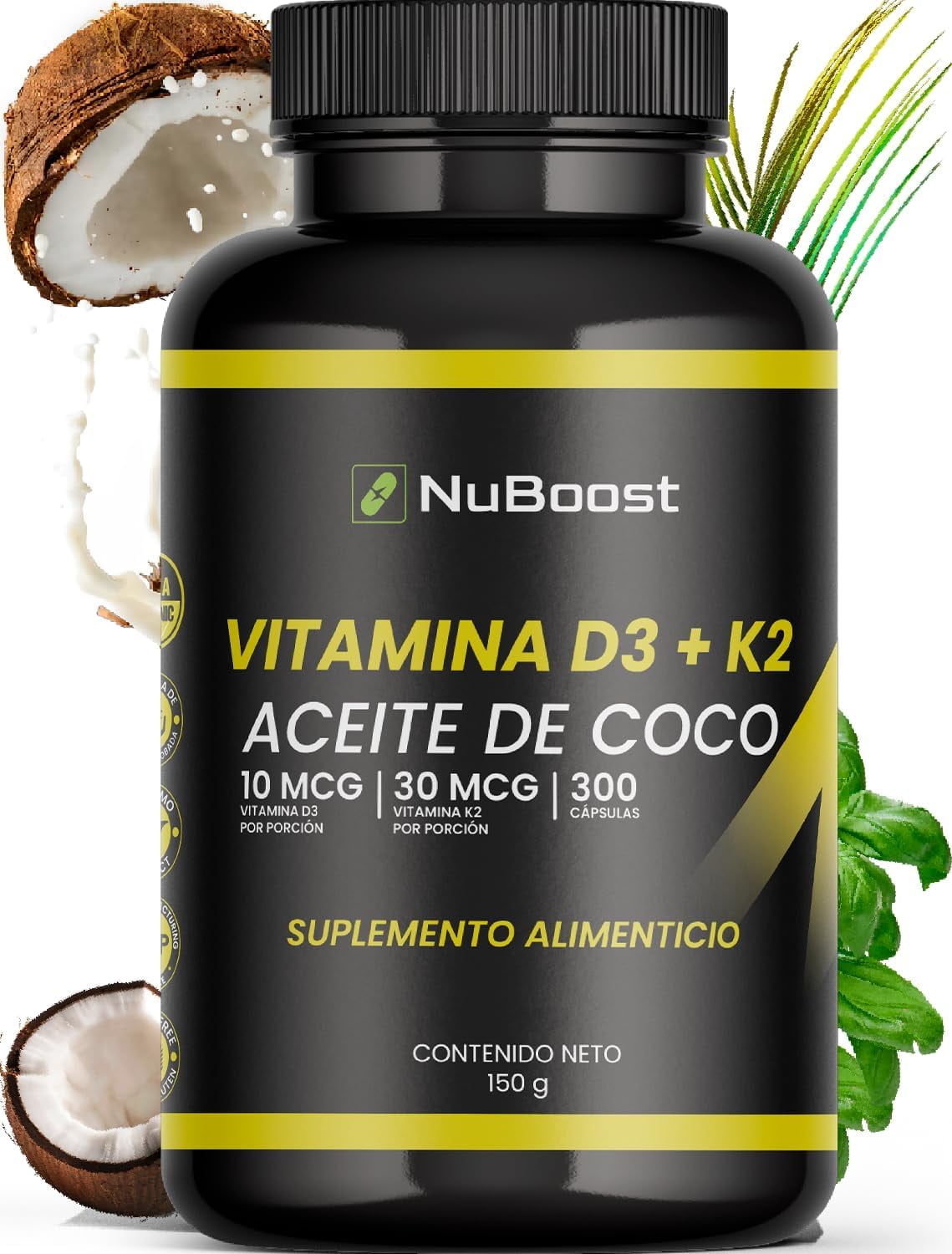 Vitamina D3 K2 y Aceite de Coco - 300 Cápsulas Blandas - 400 UI D3-30 ...
