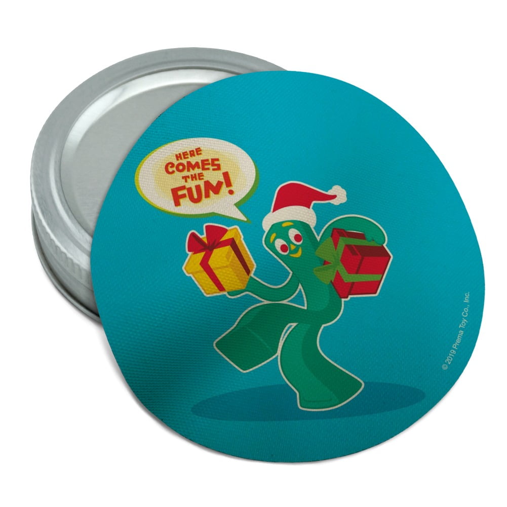 Gumby In Santa Hat With Gifts Here Comes The Fun Round Rubber Non-Slip ...