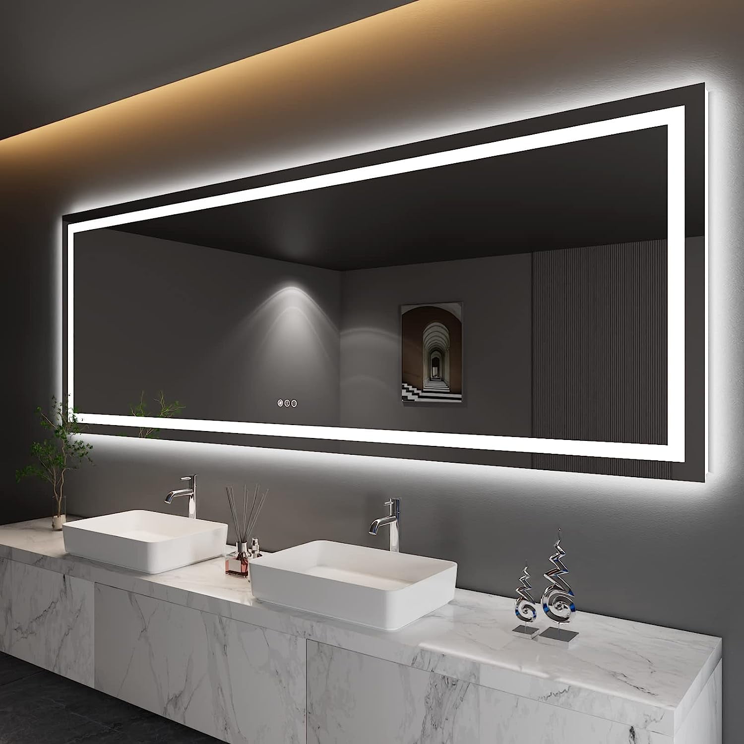 Vanity Trident LED Mirror with Touch ON/OFF Dimmer & Fog Free Function ...