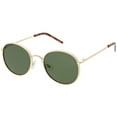 Modern Full Metal Round Sunglasses Neutral Colored Flat Lens 51mm (Gold ...