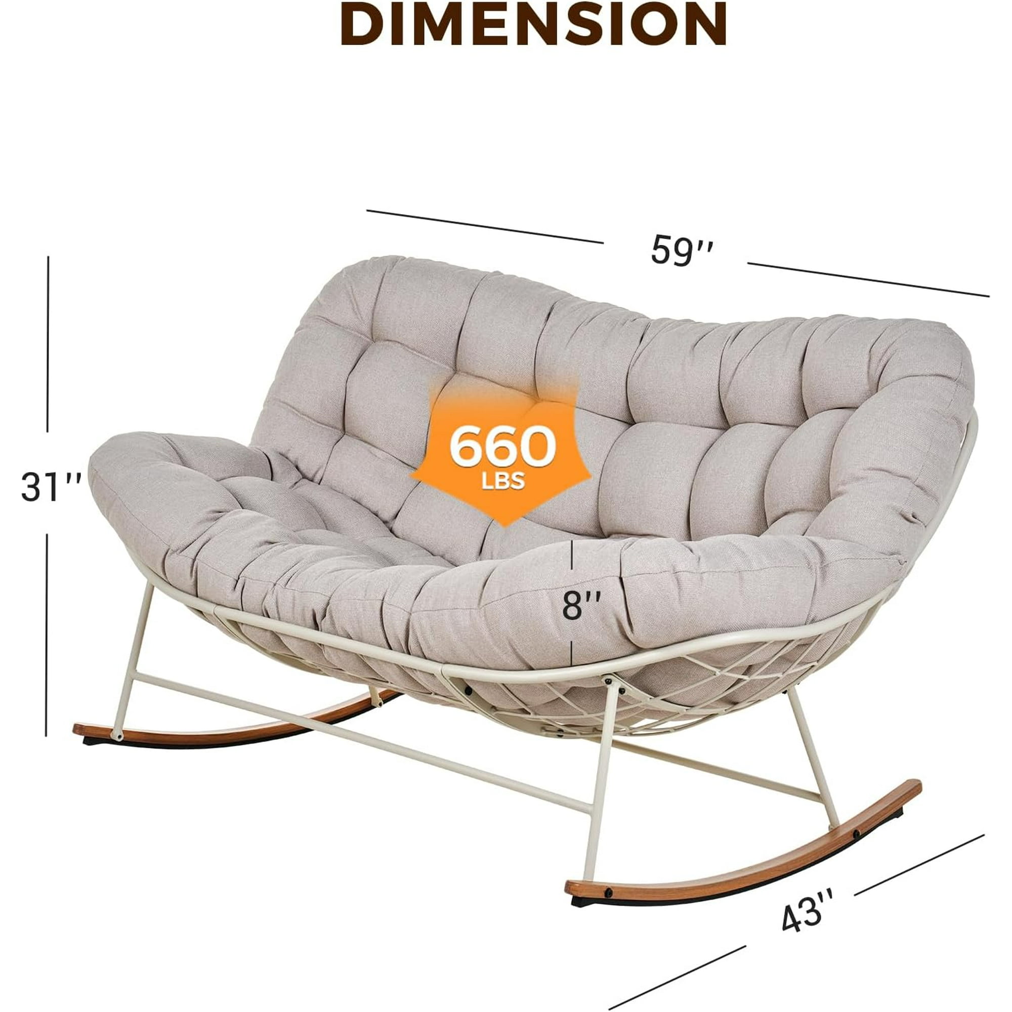 Grand Patio Outdoor Double Rocking Chair for 2 Adults, Oversized ...
