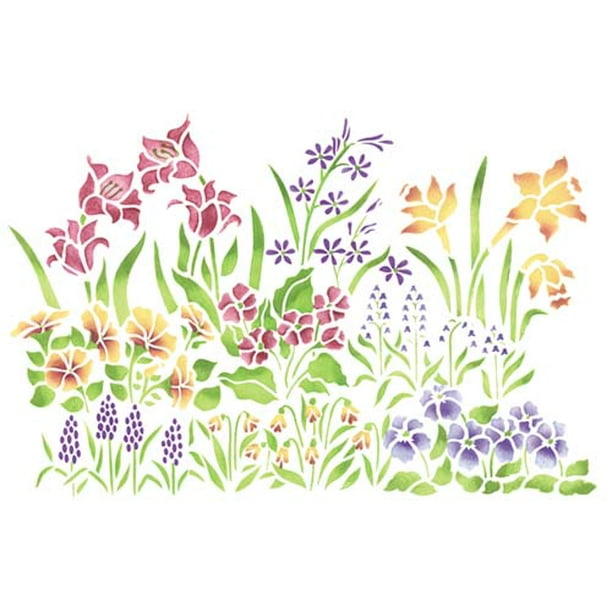 Large Mixed Flower Garden Wall Stencil Sku 182a By Designer Stencils