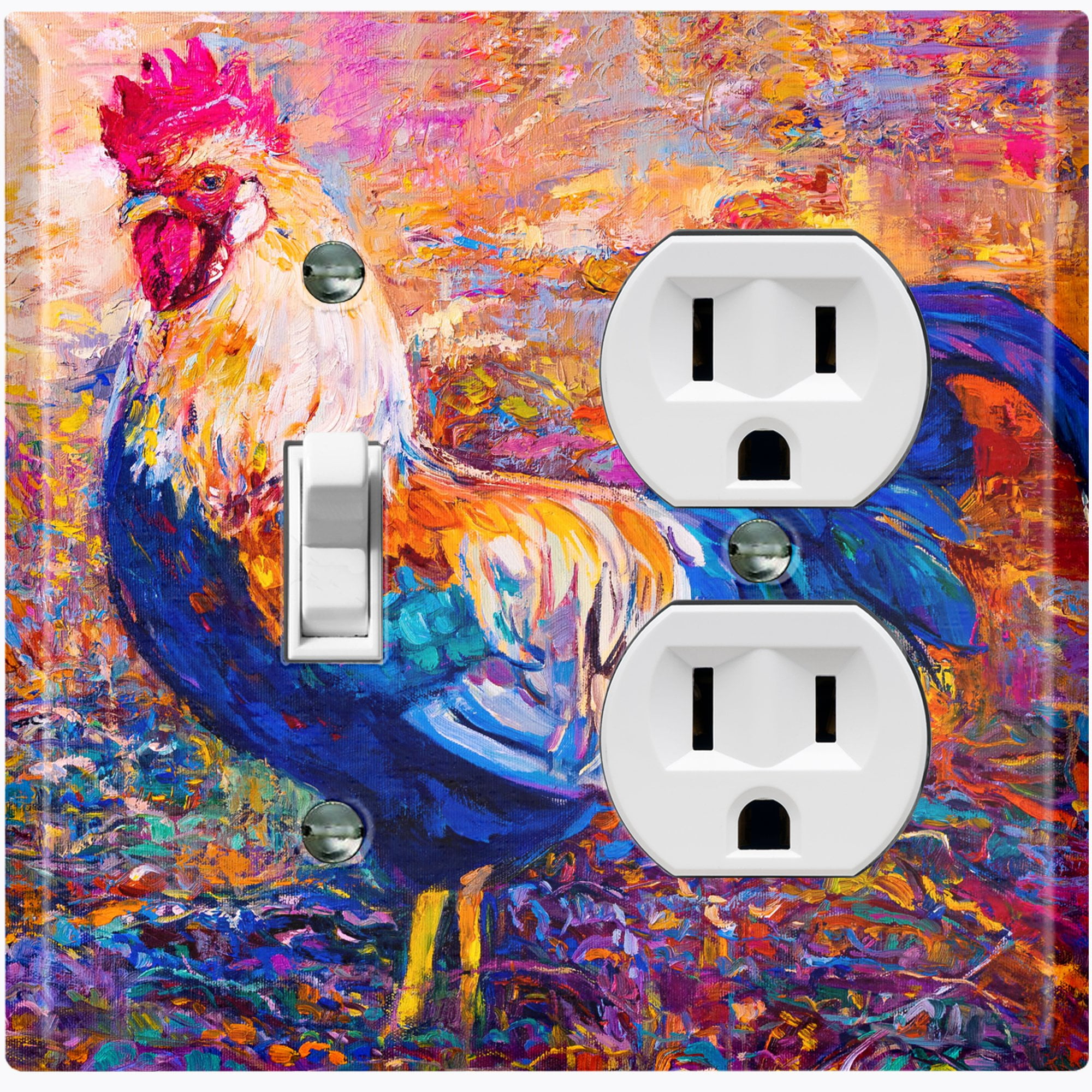 Metal Light Switch Plate Cover Colorful Rooster Sunset Portrait ...