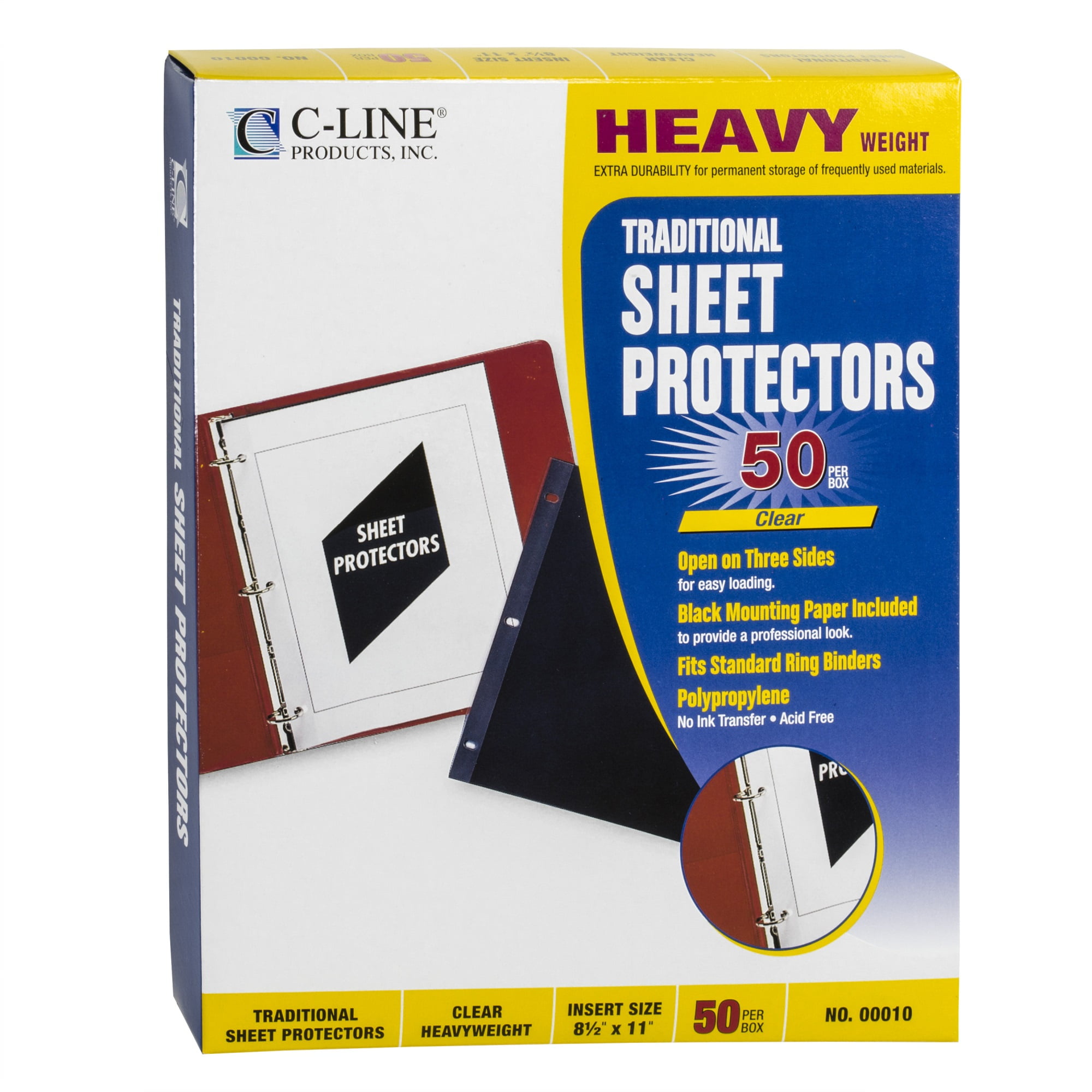 C-Line Traditional Polypropylene Sheet Protector, Heavyweight, 11 x 8 1/2, 50/BX - Walmart.com