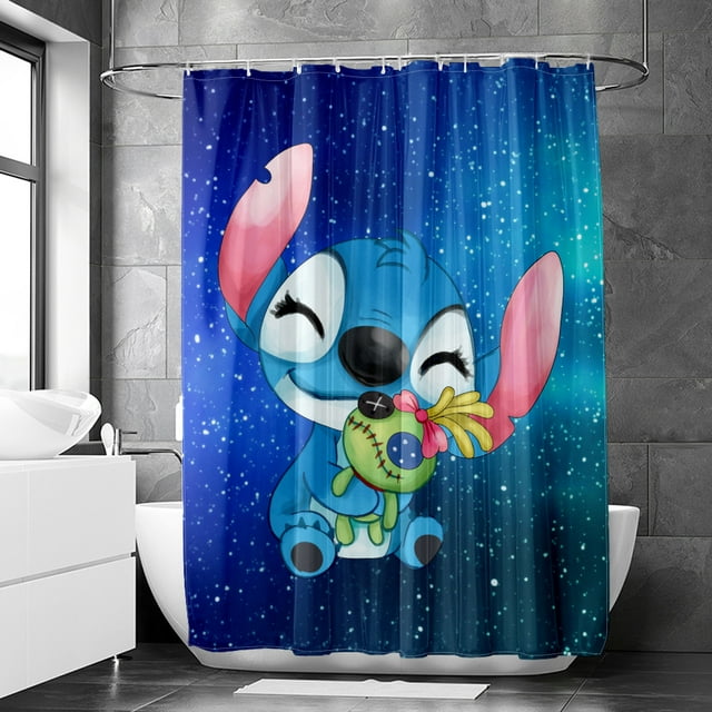 Lilo And Stitch Cartoon Shower Curtain Bathroom Curtain Set Waterproof
