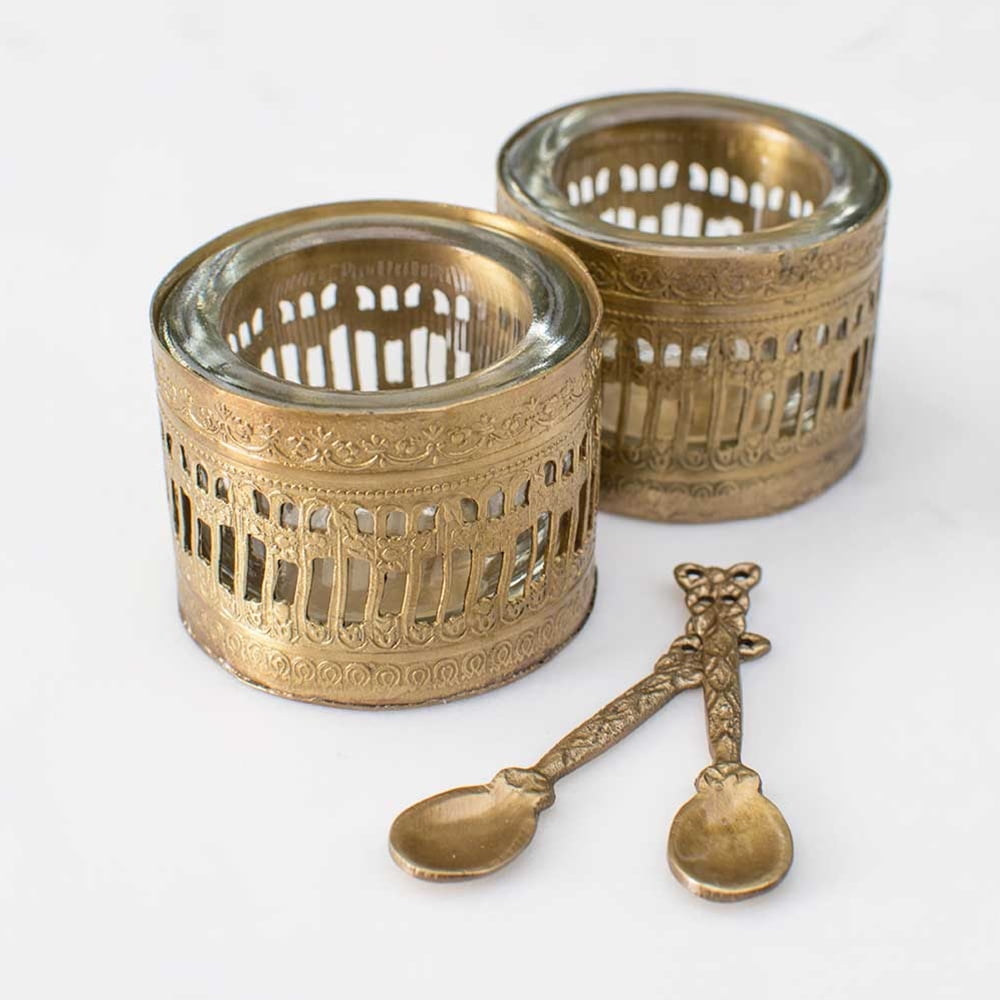 Dinnerware Salt & Pepper Cellars with Spoons Round Spice Box 1.5 inches ...