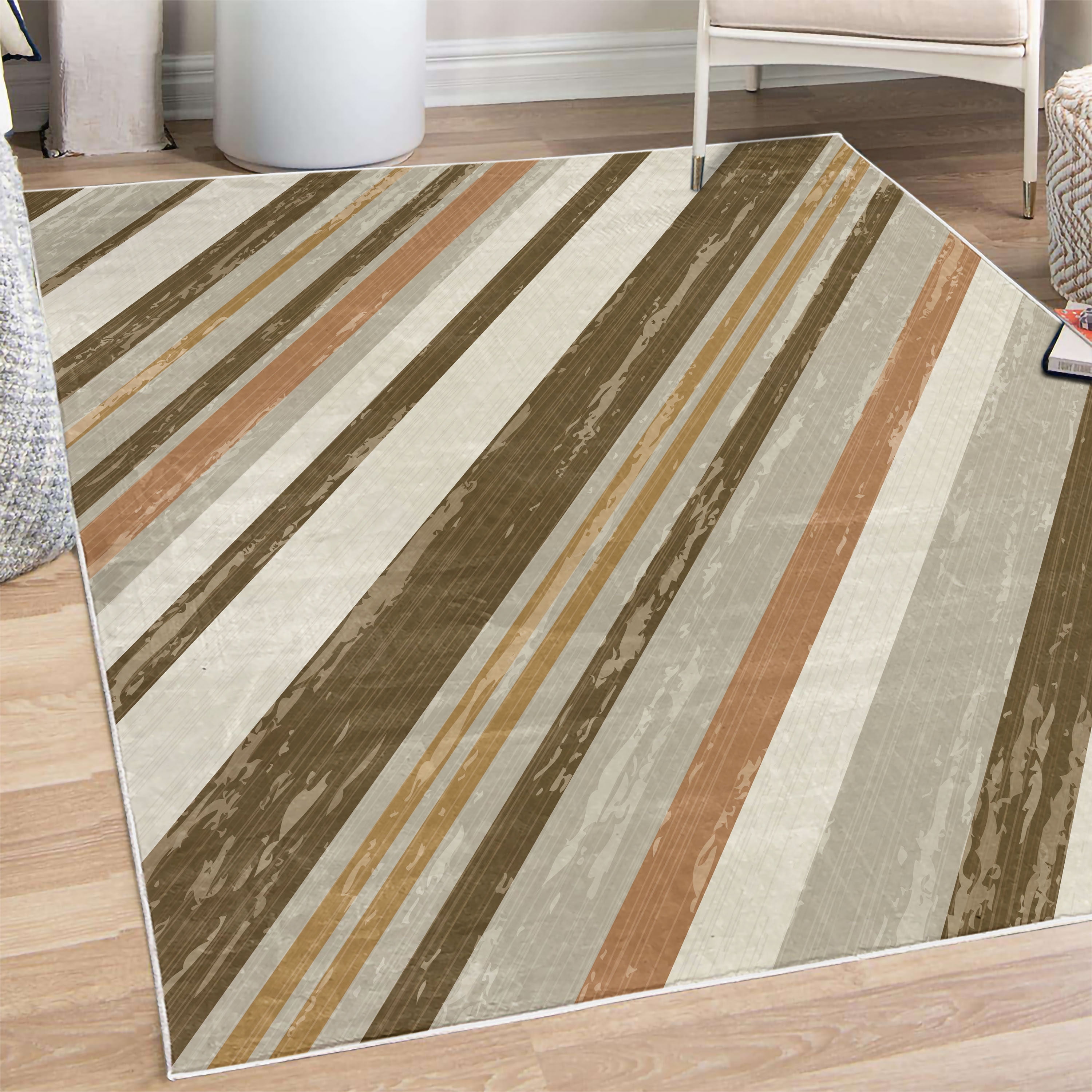 Vintage Decorative Rug, Diagonal Stripes on Old Aged Design Grungy ...