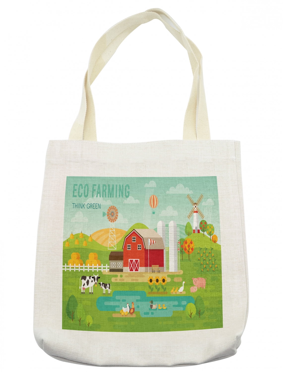 Country Tote Bag, Eco-Farming Think Green Calligraphic Illustration of ...