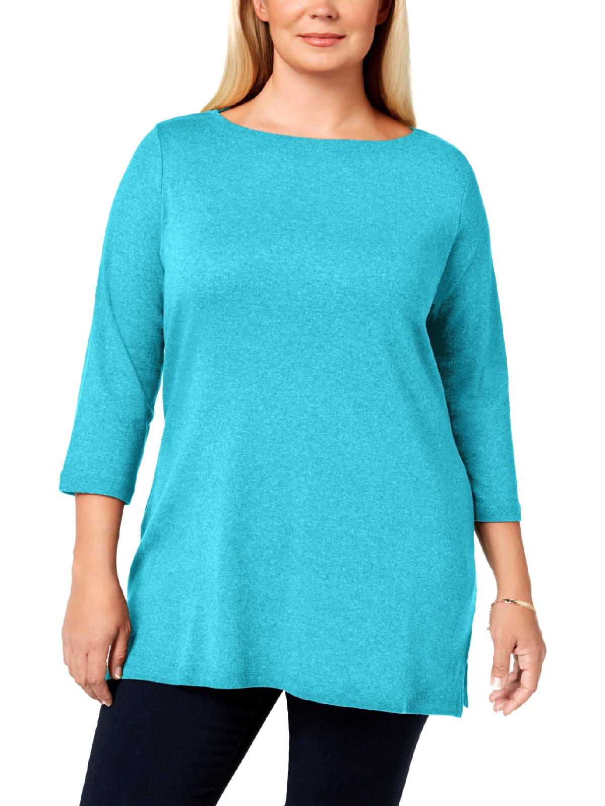 Karen Scott Womens Plus Boatneck Tunic Cotton Boat-Neck Tunic Top Blue ...