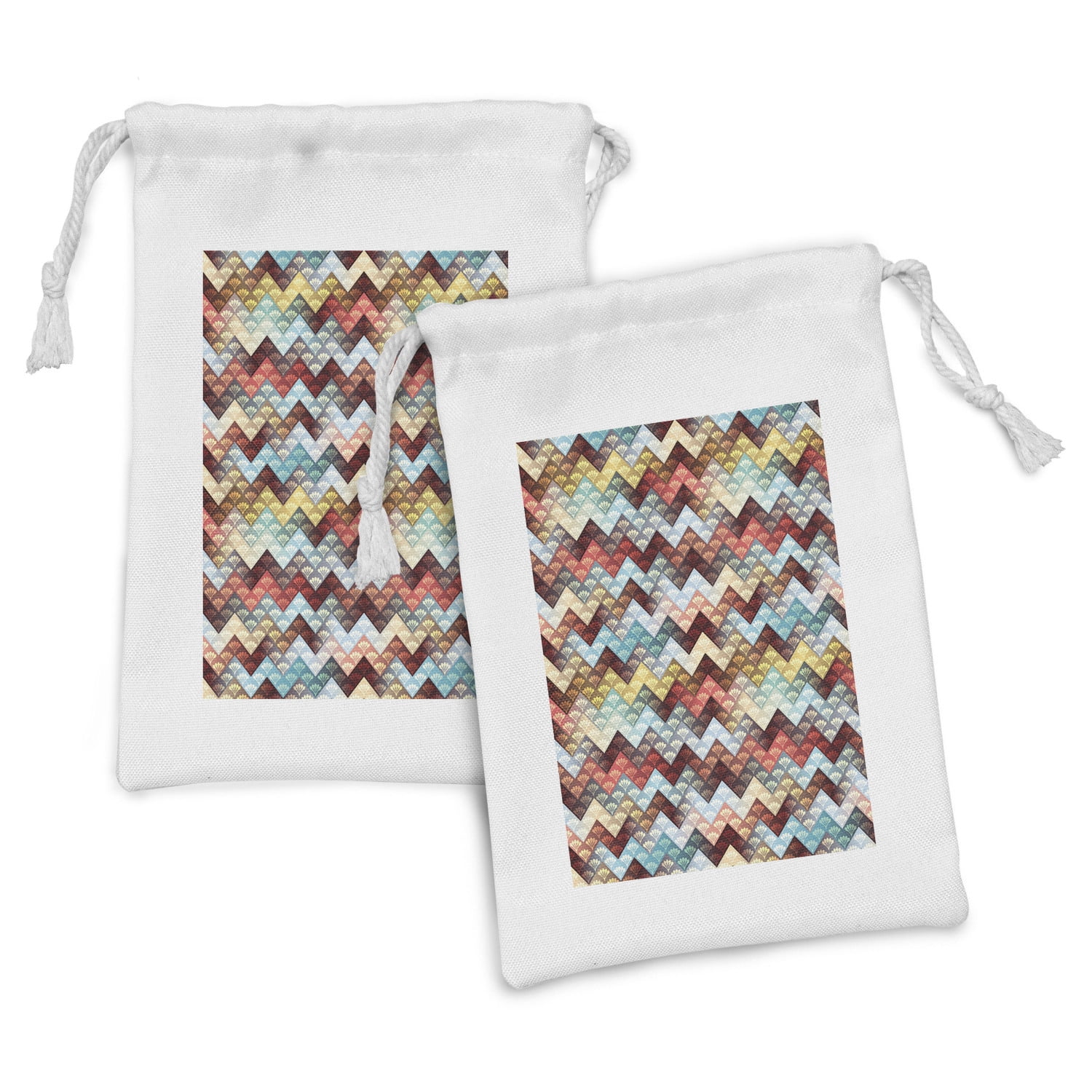 Chevron Fabric Pouch Set of 2, Repetitive Ornate Chevron Patterns ...