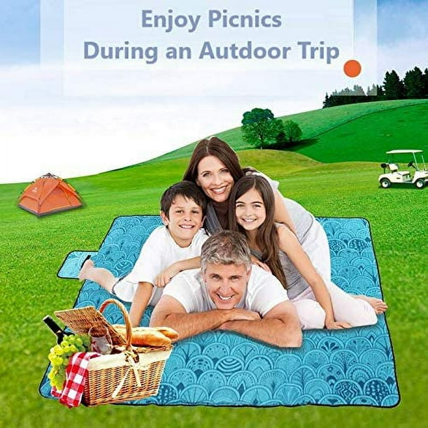 Picnic Mat Blanket Waterproof Foldable for Camping Beach Garden with Handle Picnic Blanket with Waterproof Backing 200 x 200 cm Peacock Blue Bodega Aurrera en linea