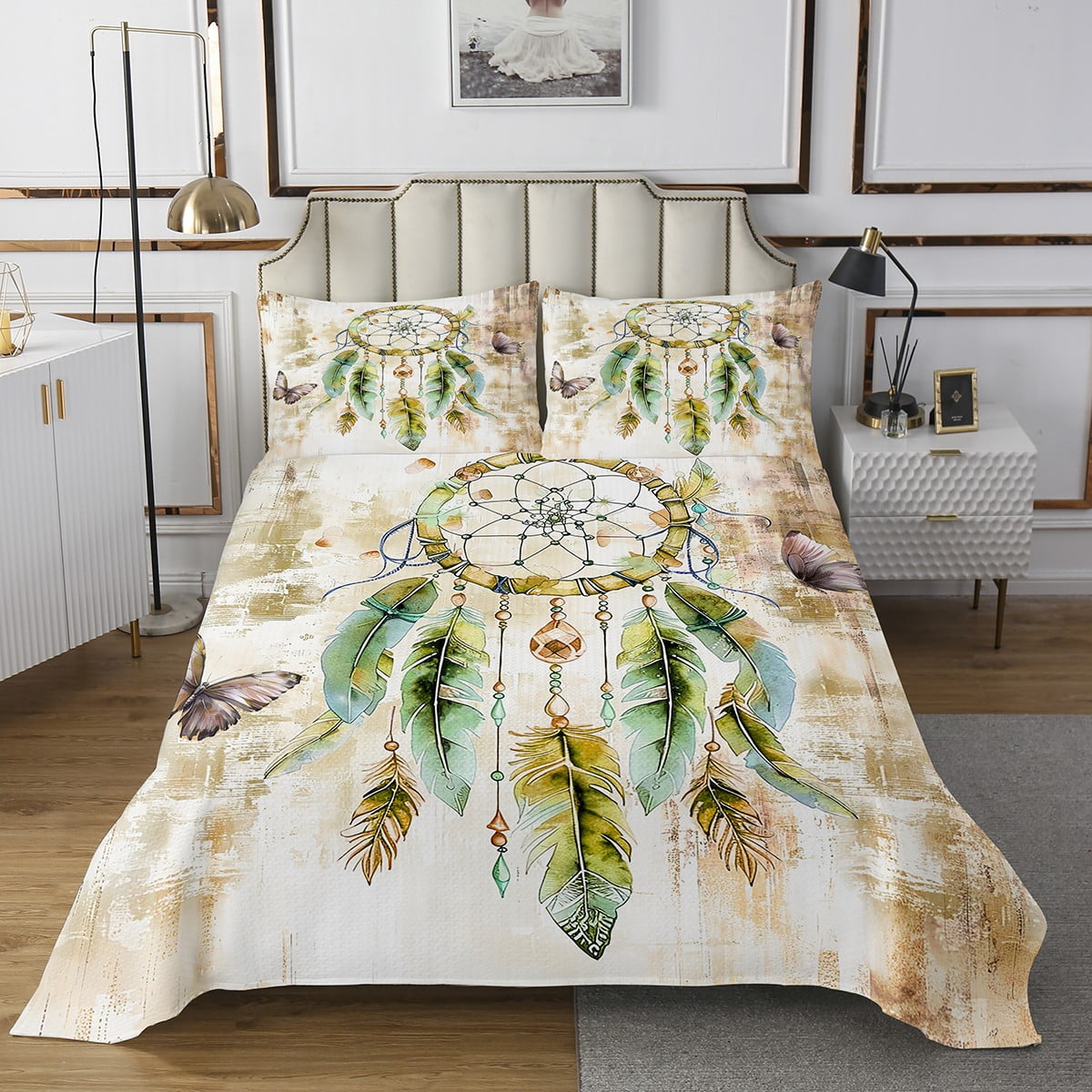 Click here for Yst Boho Dreamcatcher King Bedspread Set Gold Brow... prices