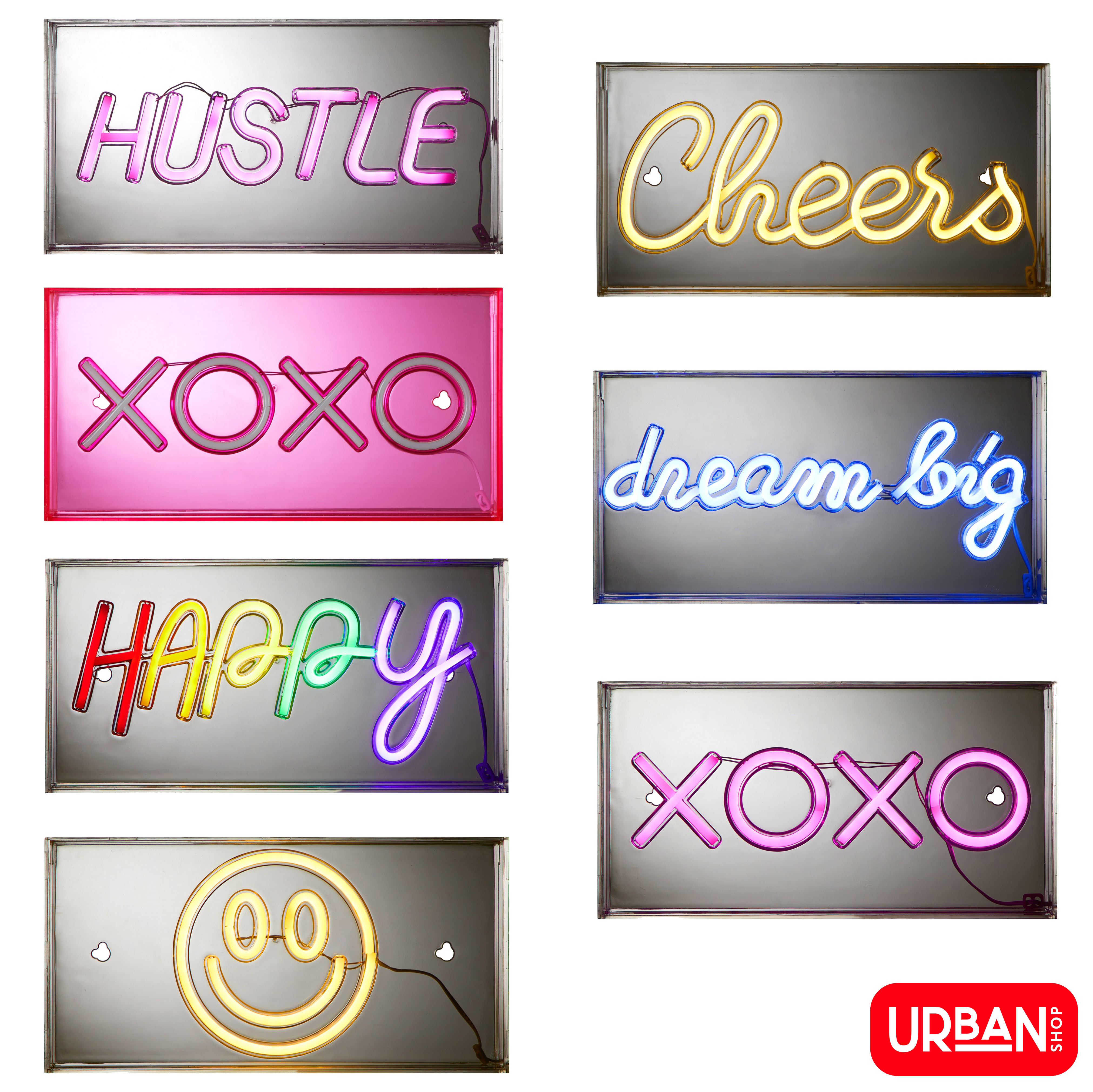 Buy Urban Shop LED Neon Happy Light-up Clear Acrylic Box, Rainbow ...