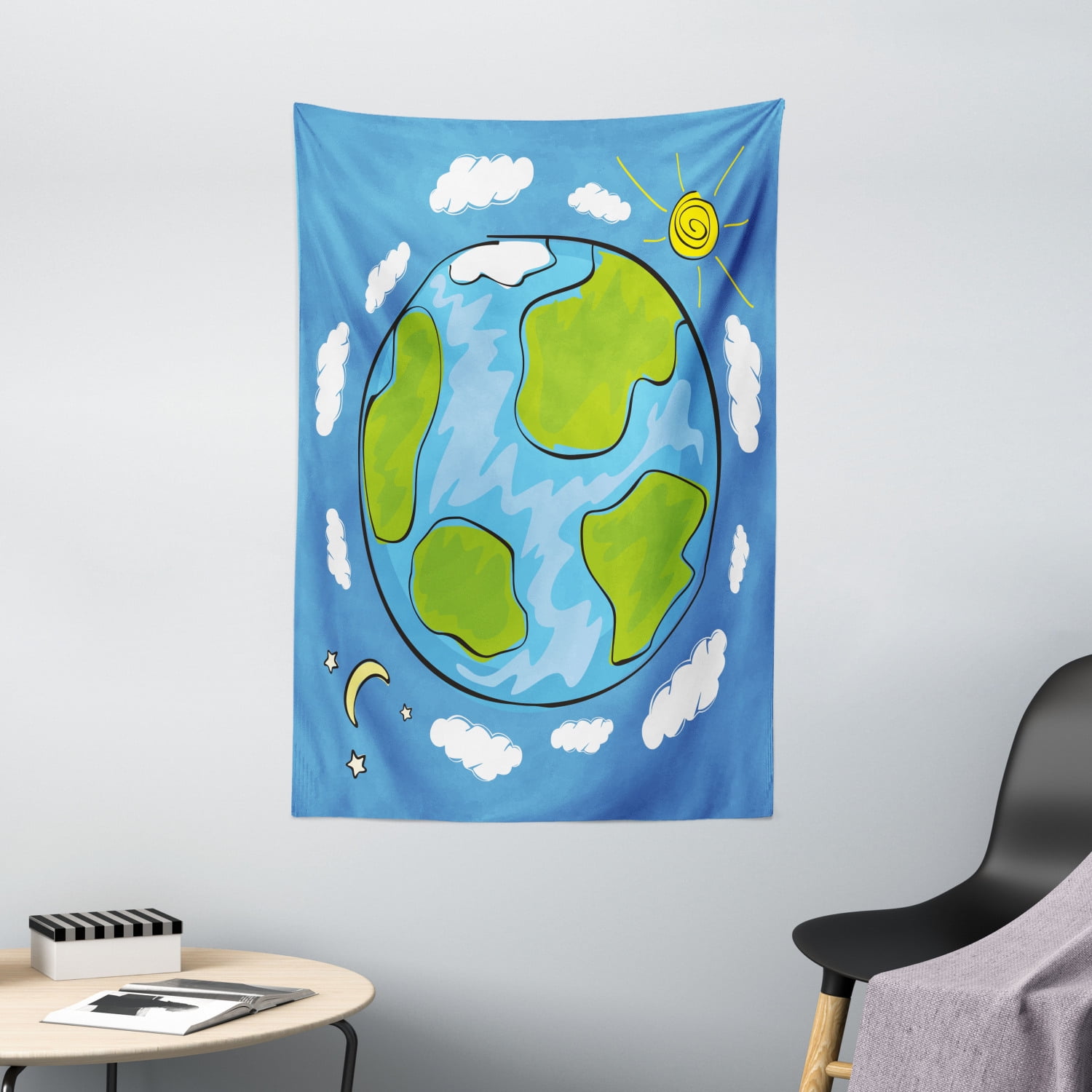 Earth Tapestry, Child's Drawing of the Planet Earth Surrounded with ...