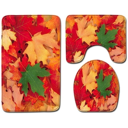Maple Leaf Bath Mat 3 Piece Toilet Mat Bathroom Rug U Shape Pedestal ...