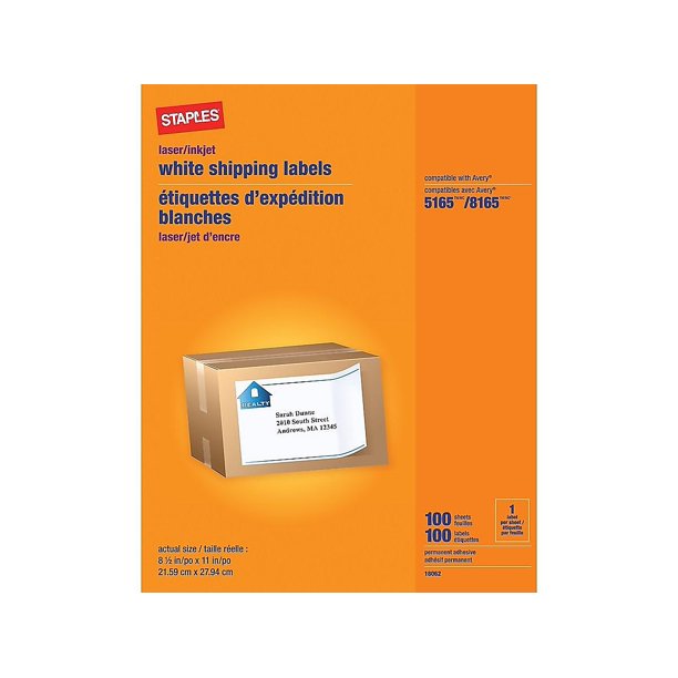 Staples Laser/Inkjet Shipping Labels 8 1/2" x 11" White 1 Label/Sheet ...