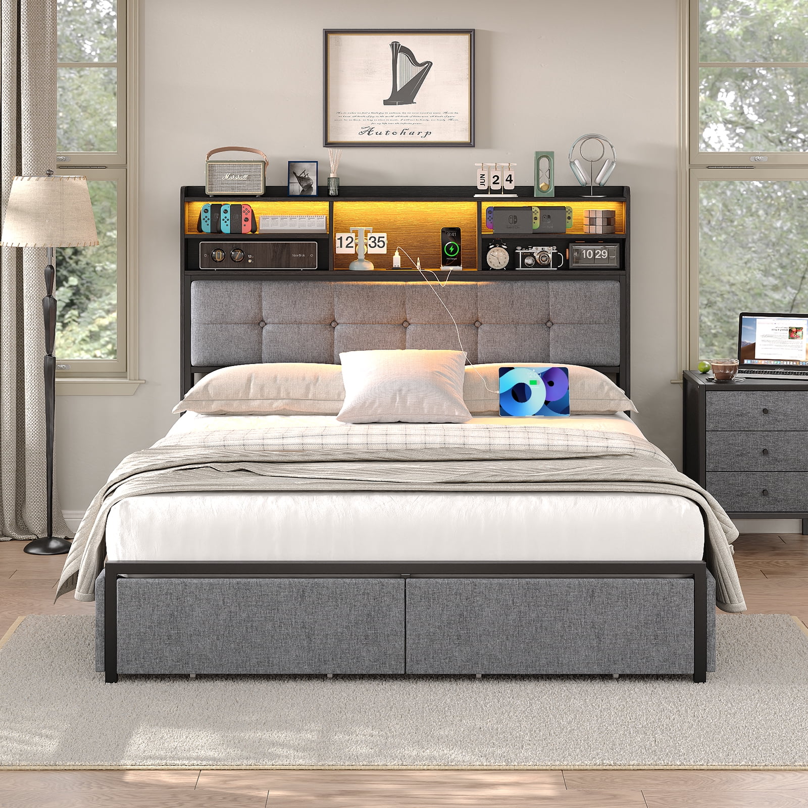 Click here for Fusou Full Size Bed Frame With 6 Storage Drawers... prices